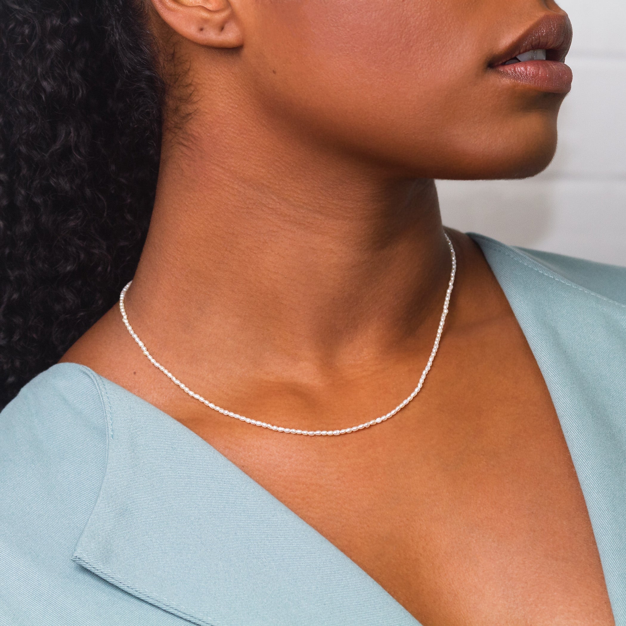 Classic Single Strand White Rice Pearl Necklace - Camillette