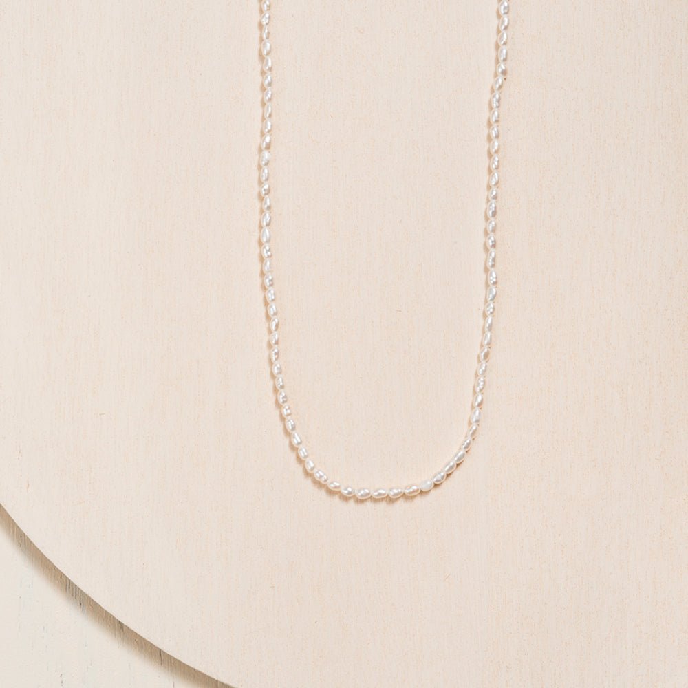 Classic Single Strand White Rice Pearl Necklace - Camillette
